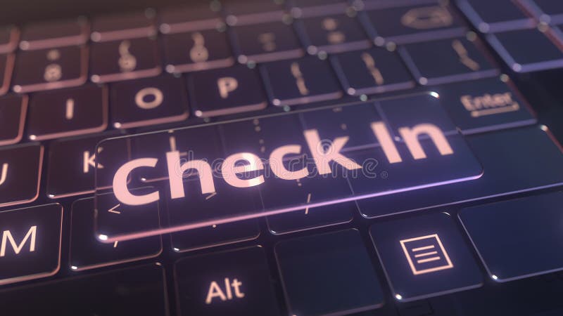 Futuristic Computer Keyboard and Transparent Check in Key. Conceptual ...