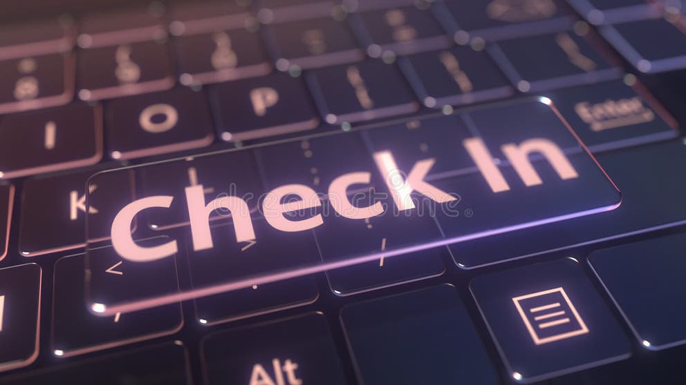 Futuristic Computer Keyboard and Transparent Check in Key. Conceptual 3D Rendering Stock ...