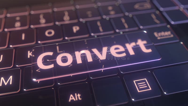 Futuristic Computer Keyboard and Transparent Convert Key. Conceptual 3D ...