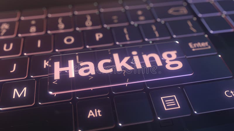 Futuristic Computer Keyboard and Transparent Hacking Key. Conceptual 3D Rendering Stock ...