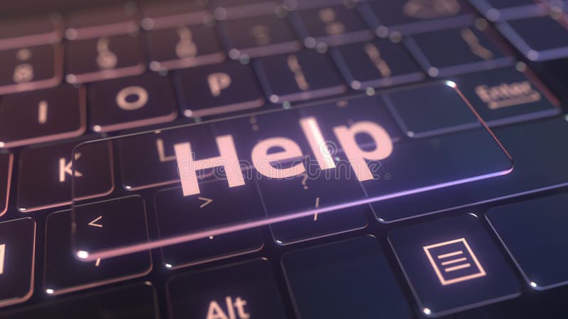 Futuristic Computer Keyboard and Transparent Help Key. Conceptual 3D ...
