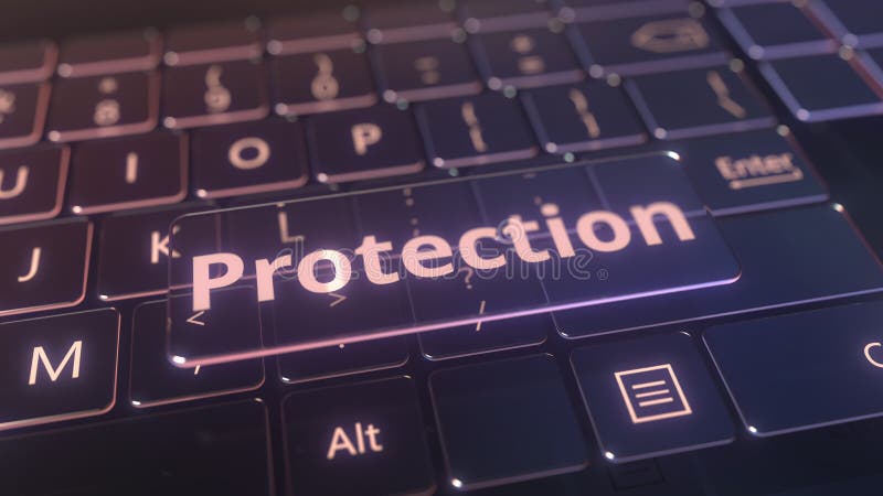 Futuristic Computer Keyboard and Transparent Protection Key. Conceptual ...