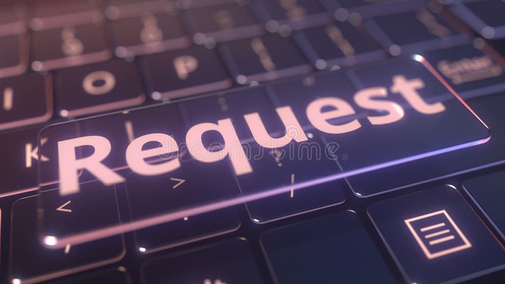 Futuristic Computer Keyboard and Transparent Request Key. Conceptual 3D ...