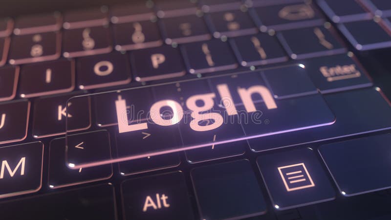 Futuristic Computer Keyboard and Transparent Login Message. Conceptual ...