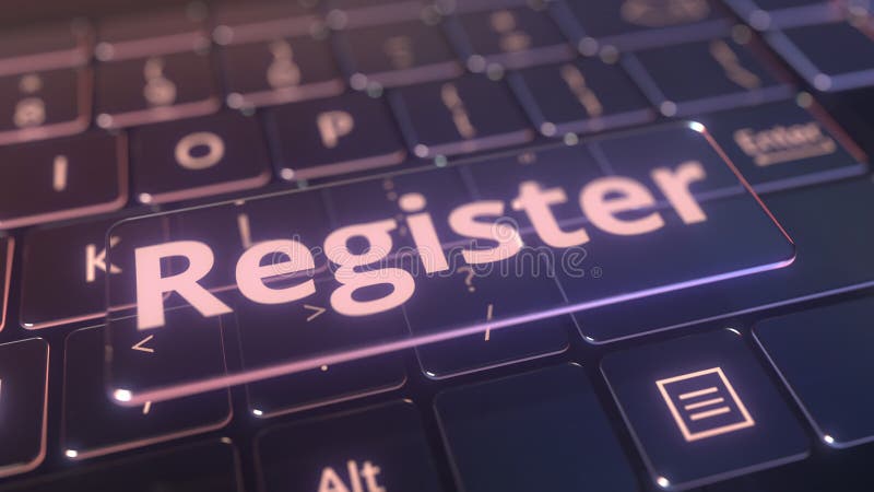 Futuristic Computer Keyboard and Transparent Register Key. Conceptual ...