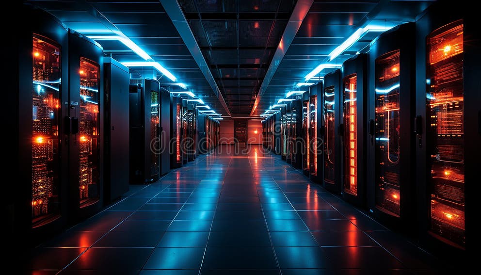 Futuristic Computer Lab Data Stored in Mainframe, Global Communications ...