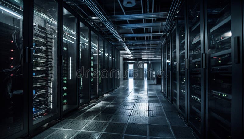 Futuristic Computer Equipment in a Row Inside a Built Structure ...