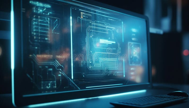 Glowing Mainframe in Row, Network Security for Futuristic Technology ...