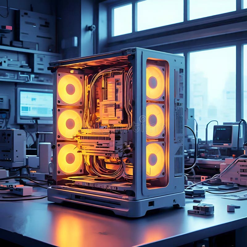 Futuristic Computer Lab with Illuminated PC Build Stock Image - Image ...
