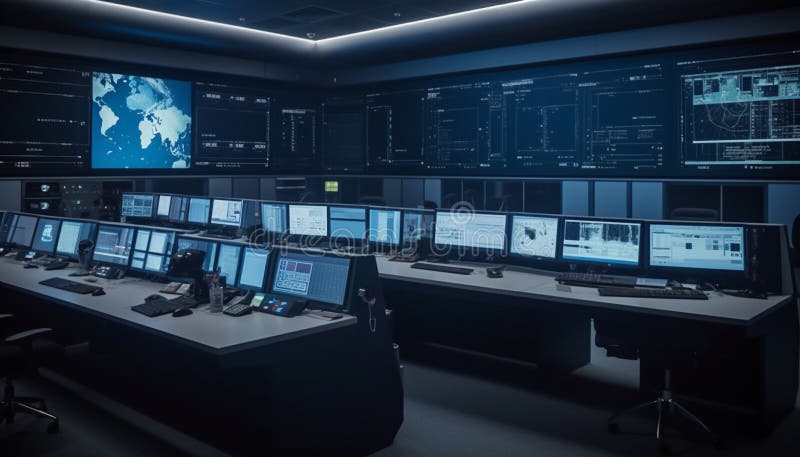 Futuristic Computer Lab with Modern Equipment and Blue Illuminated ...