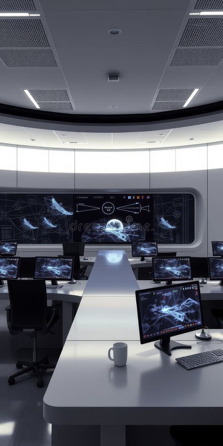Futuristic Computer Lab with Touchscreen Monitors and Smart Technology ...