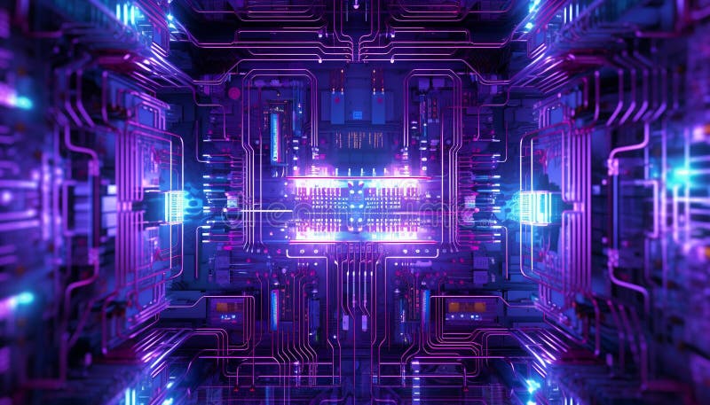 Futuristic Computer Network Glows with Digitally Generated Circuit ...