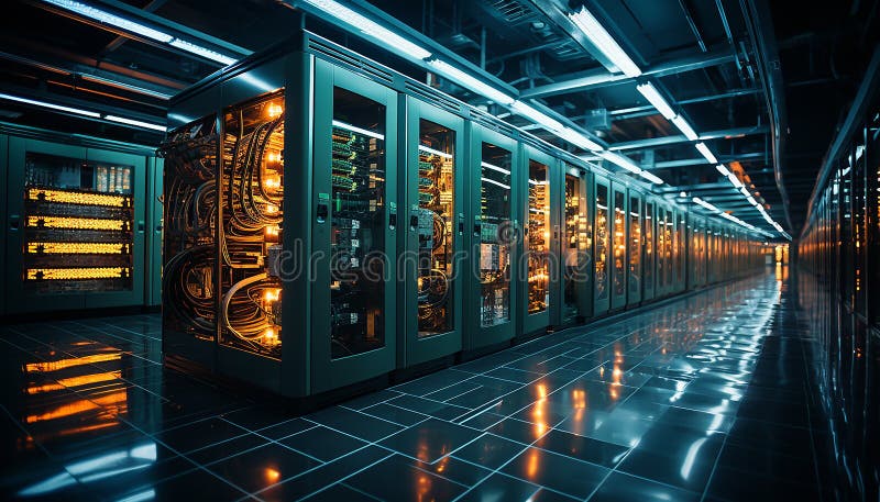 Futuristic Computer Network Illuminates Dark Underground with Blue ...