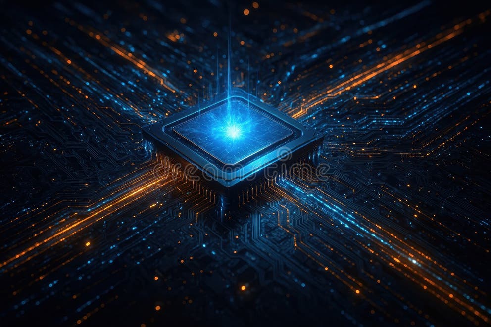 Futuristic Computer Processor Illuminating Data Pathways in a Dark Digital Environment Stock ...