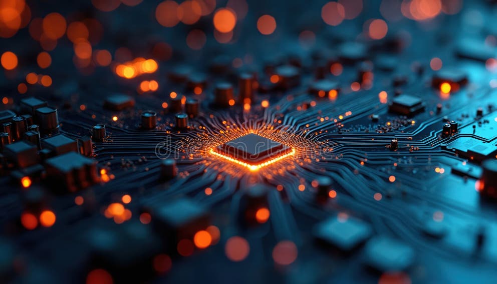 Futuristic Computer Processor in Modern Tech Style. Glowing Circuit ...