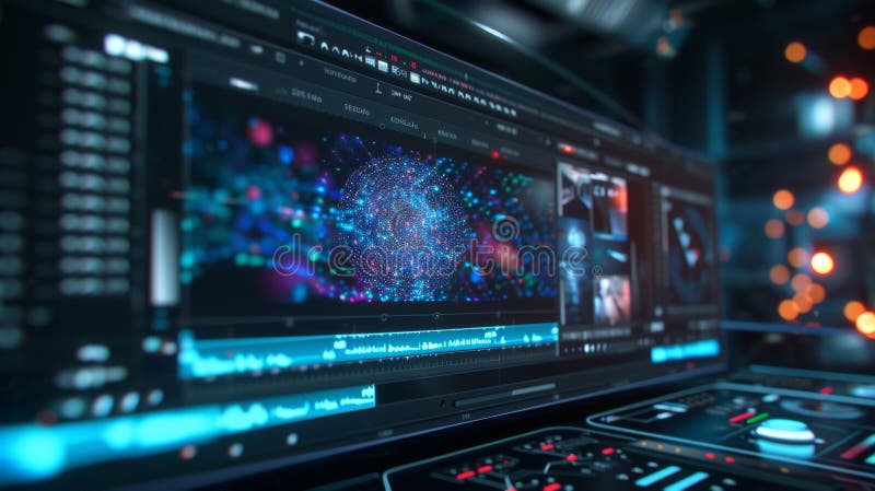 Futuristic Computer Screen Displaying Complex Data Visualization Stock Image - Image of ...