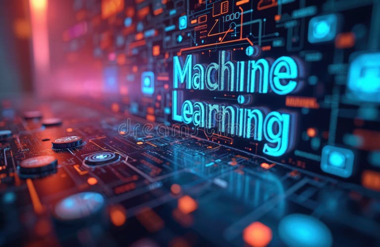 Futuristic Computer Screen Displays Machine Learning Text, Holographic ...