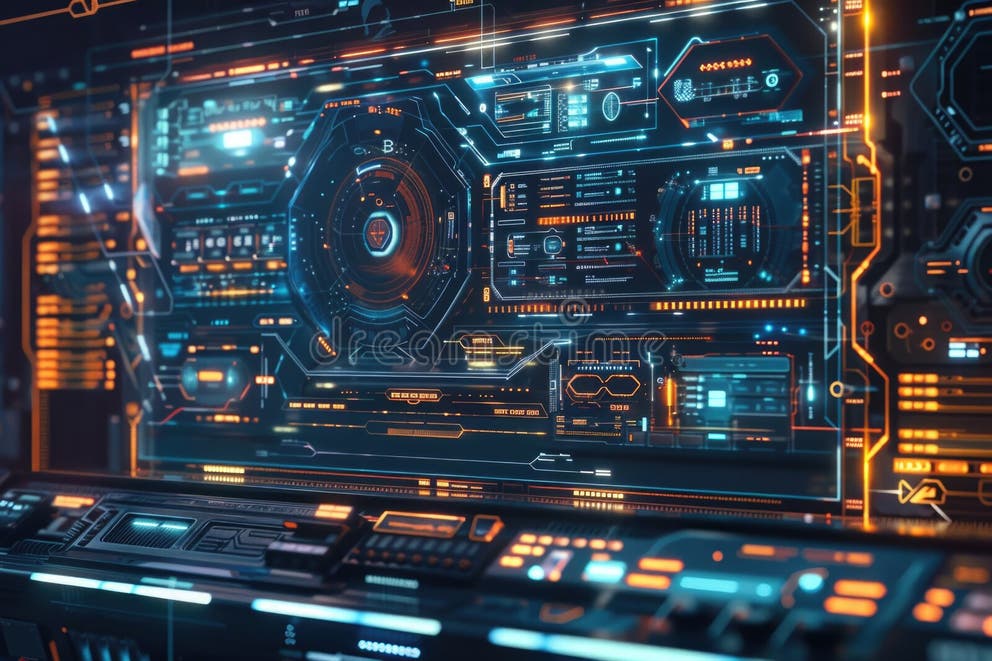 A Futuristic Computer Screen with Many Lights Stock Photo - Image of ...