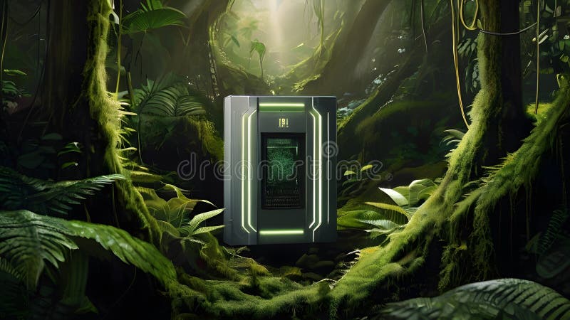 Futuristic Computer Server in Jungle Environment for Tech and Nature ...
