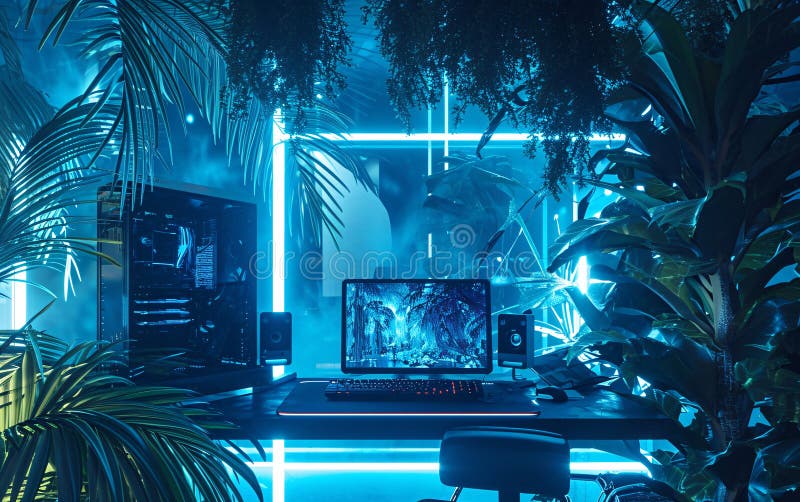 Futuristic Computer Setup in a Jungle Setting Stock Image - Image of ...