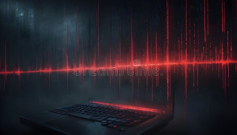 Futuristic Computer Setup with Red and Blue Lights Stock Vector ...