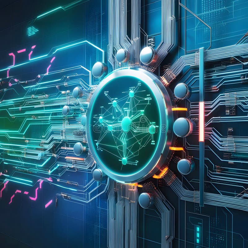 Futuristic Computer Technology Background, Vibrant Digital Data Flow ...