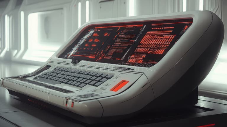 Futuristic Computer Terminal Display with Red Data, Modern Design ...