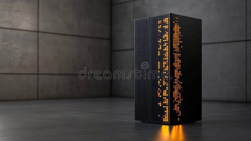 Futuristic Computer Tower with Illuminated Design on a Concrete ...