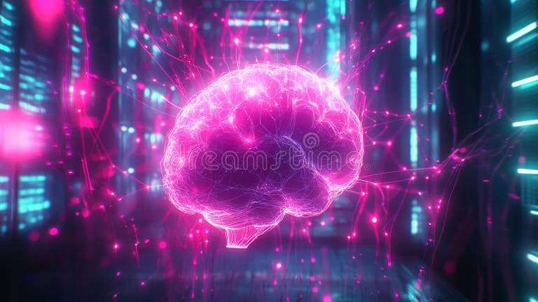 Futuristic Concept of Artificial Intelligence with Glowing Brain in Digital Matrix. Idea of ...