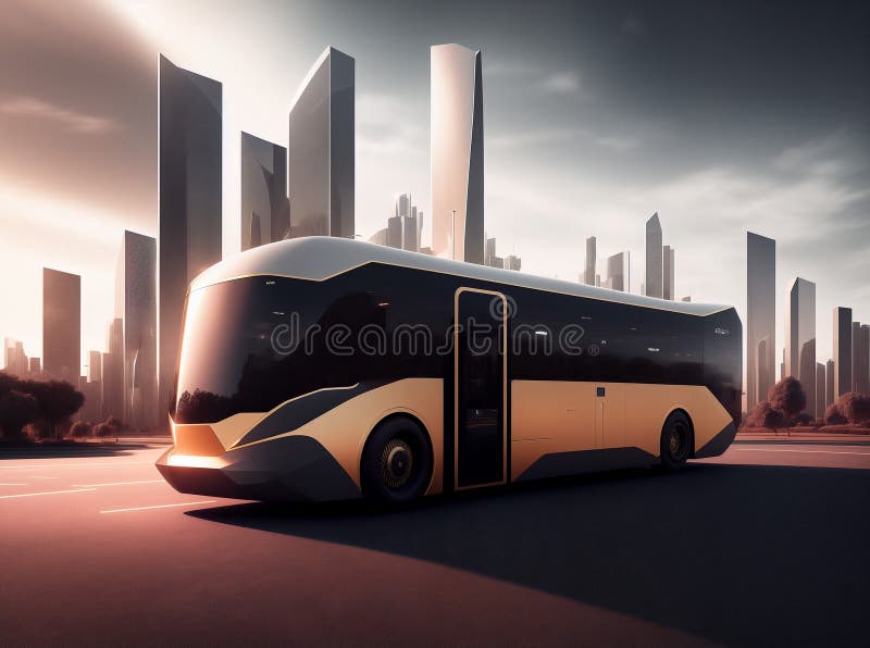Futuristic Concept Self-Driving Bus. Day Urban Driveway, Ai Generated ...