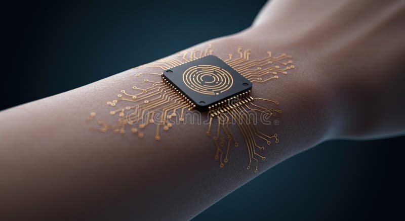Bio-Integrated Microchip with Golden Circuitry Spreading Across Human ...