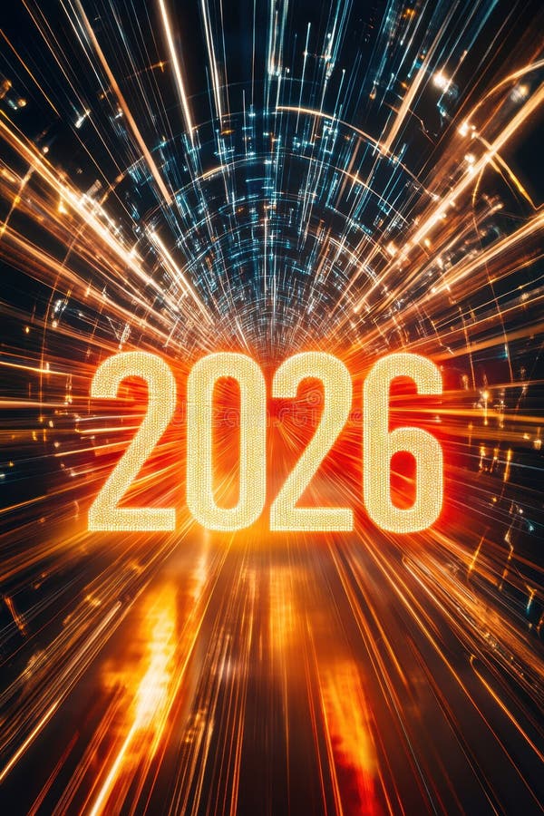 Futuristic 2026 Concept with Bright Lights and Digital Technology ...