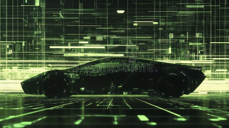 Futuristic Concept Car in Digital Matrix Environment with Neon Green ...