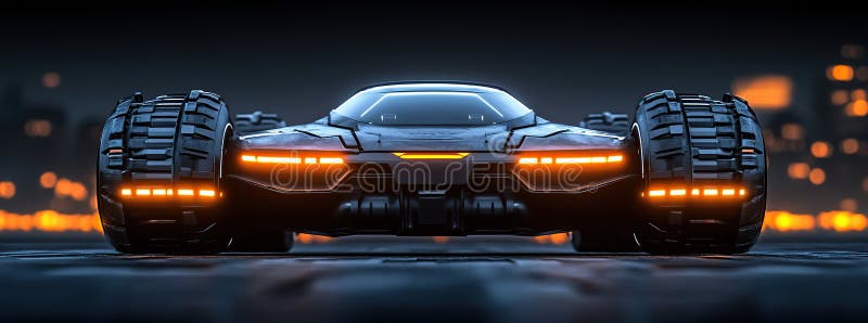 Futuristic Concept Car, Illuminated Rear View, City Background Stock ...