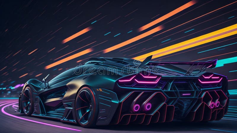 A Futuristic Concept Car in Neon Lights. Stock Illustration ...