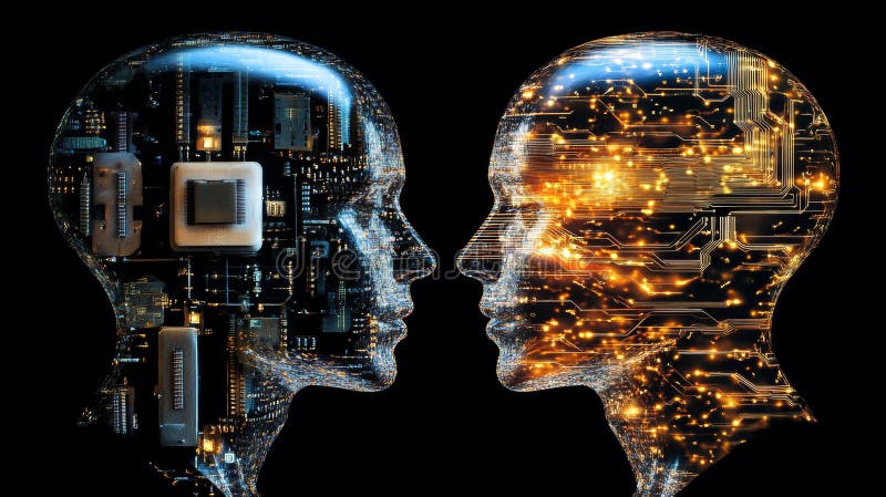 Futuristic Concept of Digital Minds, Abstract Heads Composed of ...