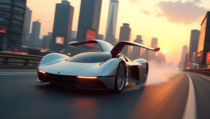 A Futuristic Concept of a Flying Car Gliding Over a High-tech Cityscape ...