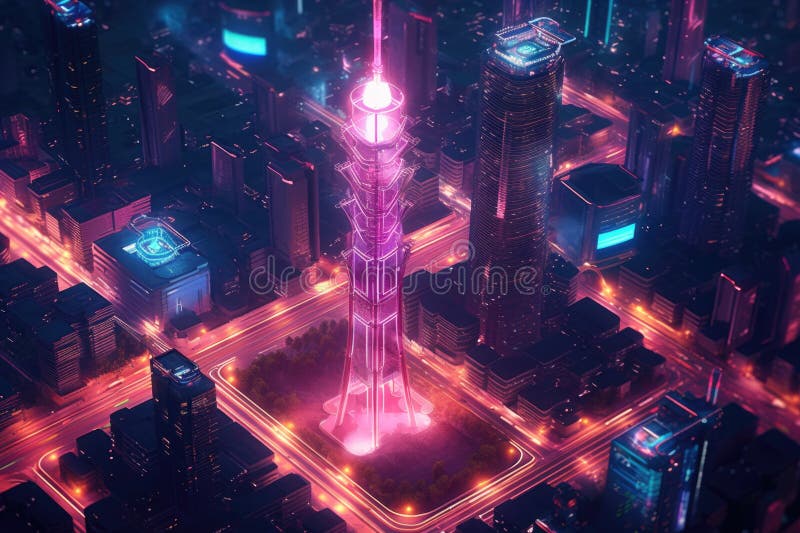 Futuristic Concept of 5g Towers in a Smart City Stock Illustration ...