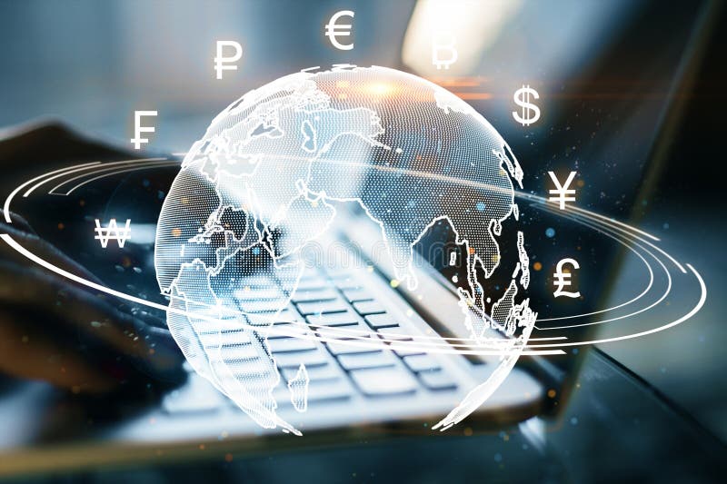 Futuristic Concept of Global Currency Exchange Displayed on a Laptop ...