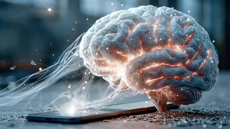 Futuristic Concept of a Glowing Brain Fused with Microchips and Neural ...