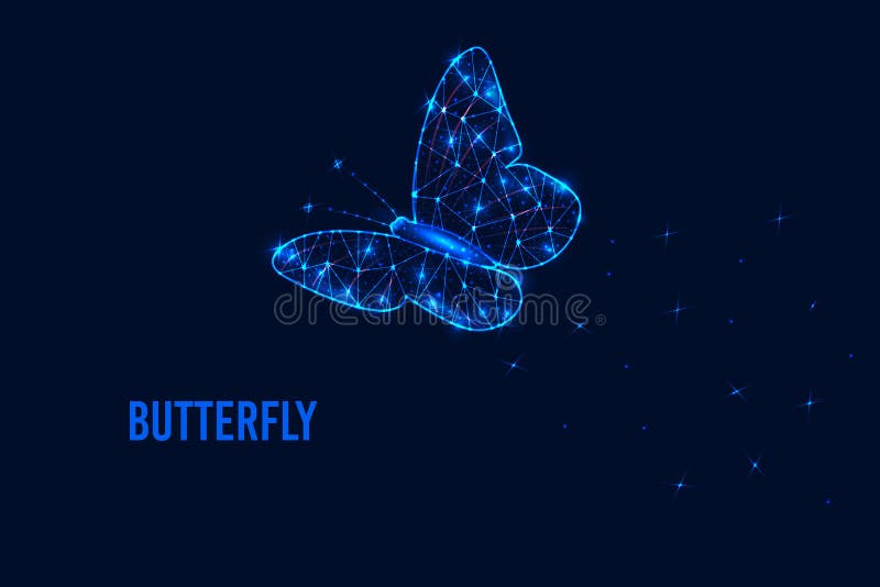 Futuristic Concept with a Glowing Low-poly Butterfly on a Dark Blue ...