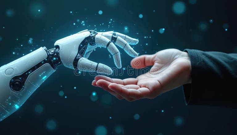 Futuristic Concept of Human and AI Robot Hands Collaborating ...