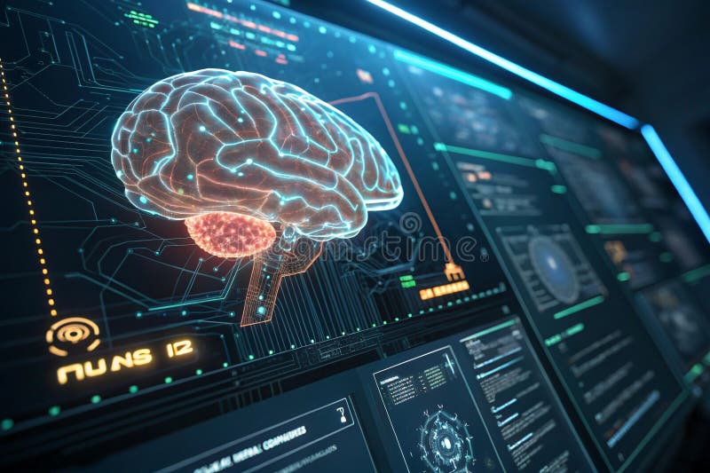 Futuristic Concept of Human Brain Connected To Digital Interface Stock Illustration ...