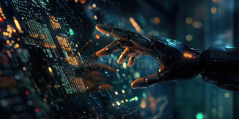 Futuristic Concept of Human Connection with Two Digital Hands Reaching ...