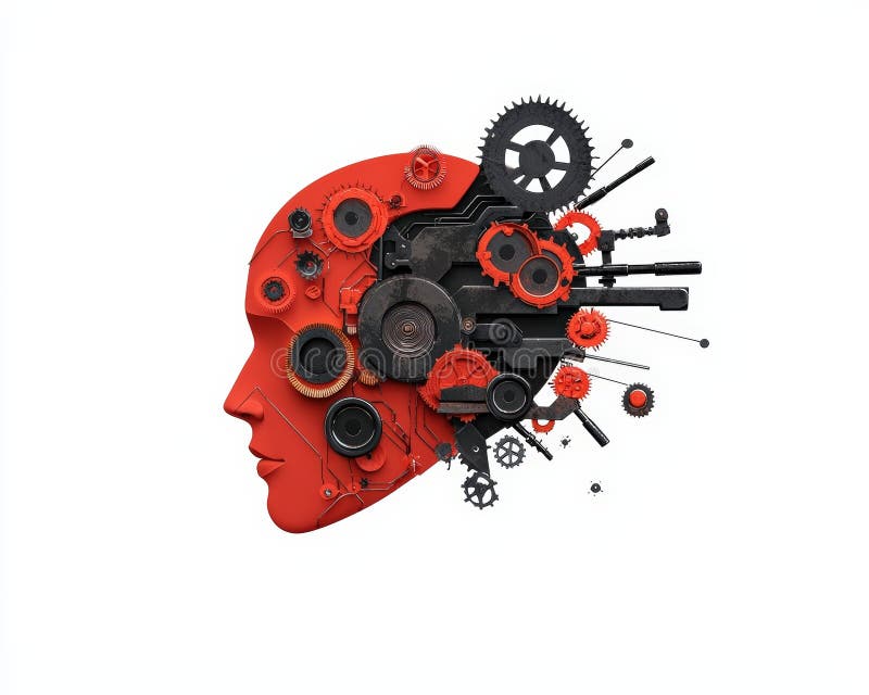 Futuristic Concept of Human Mind with Gears and Mechanical Elements in ...