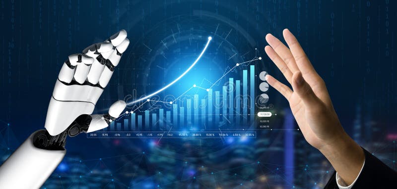 Futuristic Concept of Human and Robot Interaction with Data Visualization and Growth Trend ...