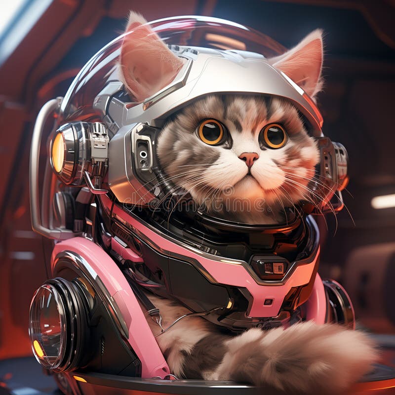 Futuristic Cat with Advanced Tech Features in a Sci-Fi Setting Stock ...