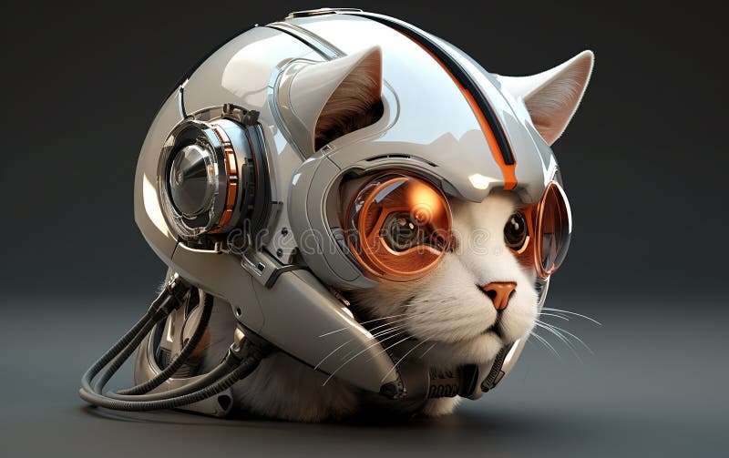 Futuristic Cat with Advanced Tech Features in a Sci-Fi Setting Stock ...
