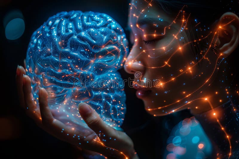 Futuristic Concept of Intelligence Hand Holding a Human Brain ...