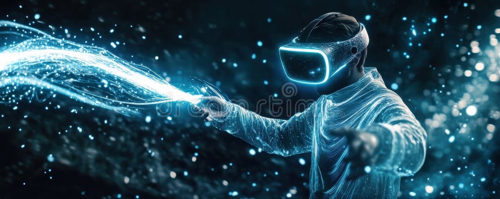 Futuristic Concept of a Man Interacting with Glowing Holographic ...